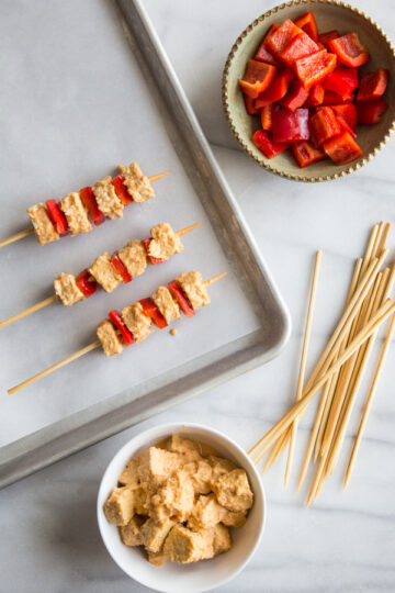 Tempeh Satay with Peanut Dipping Sauce By Oh My Veggies.com