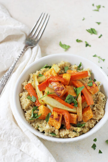 Quinoa Risotto with Roasted Root Vegetables By OhMyVeggies.com