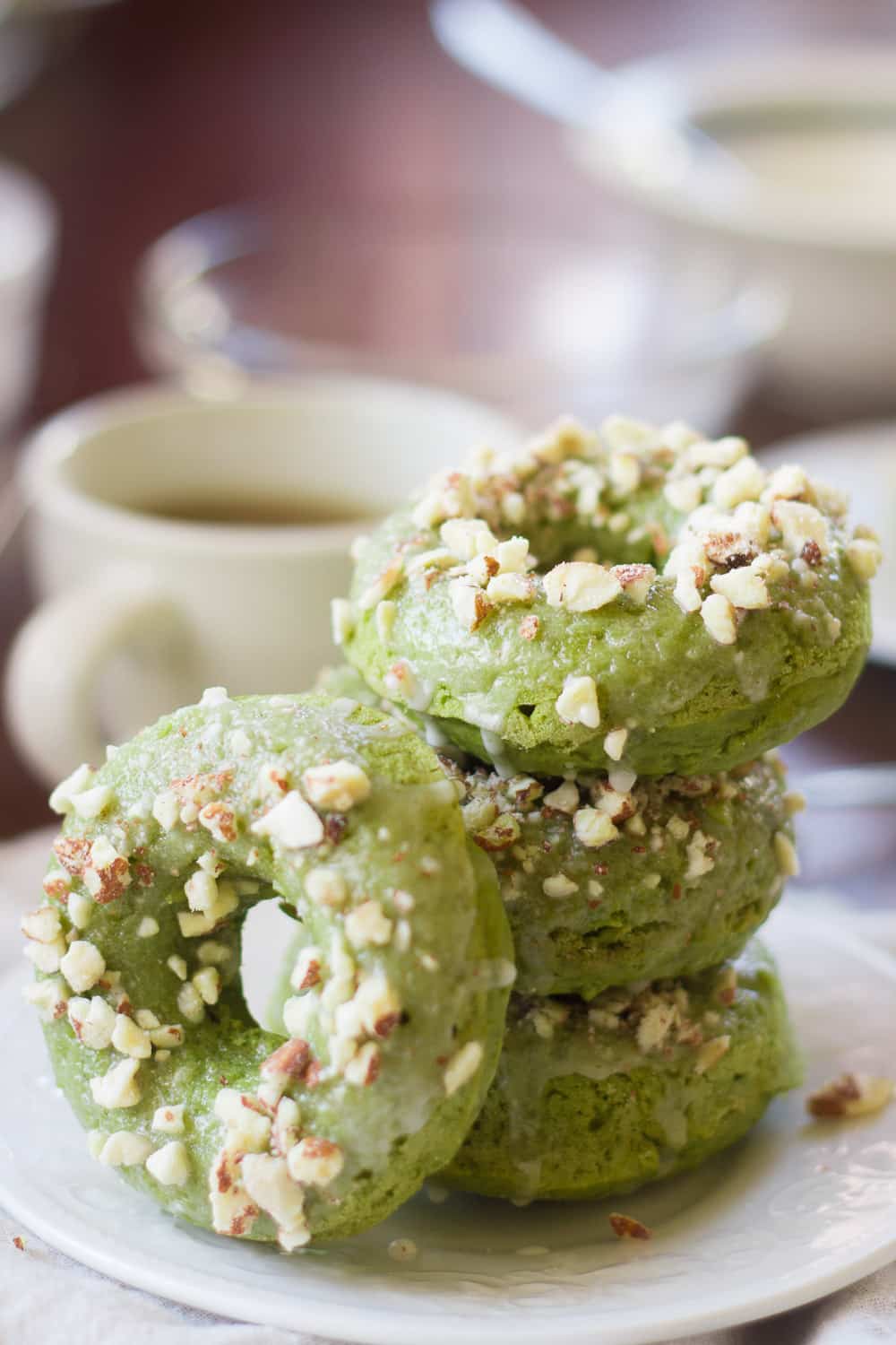 Matcha Doughnuts with Almond Glaze By OhMyVeggies.com