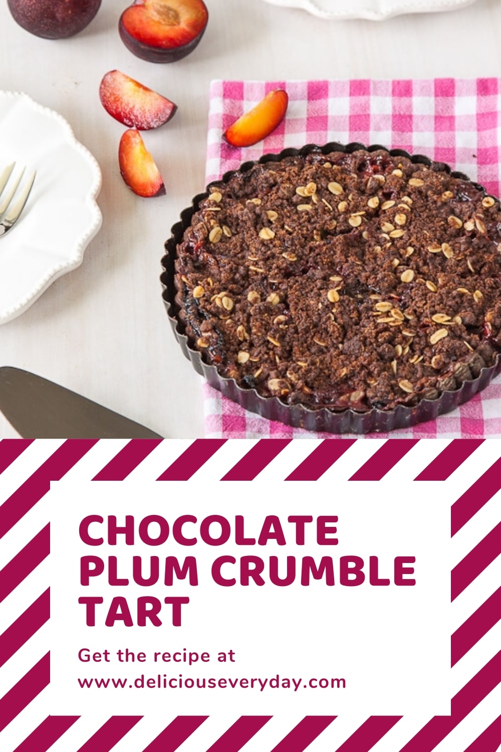 Chocolate Plum Crumble Tart - Oh My Veggies